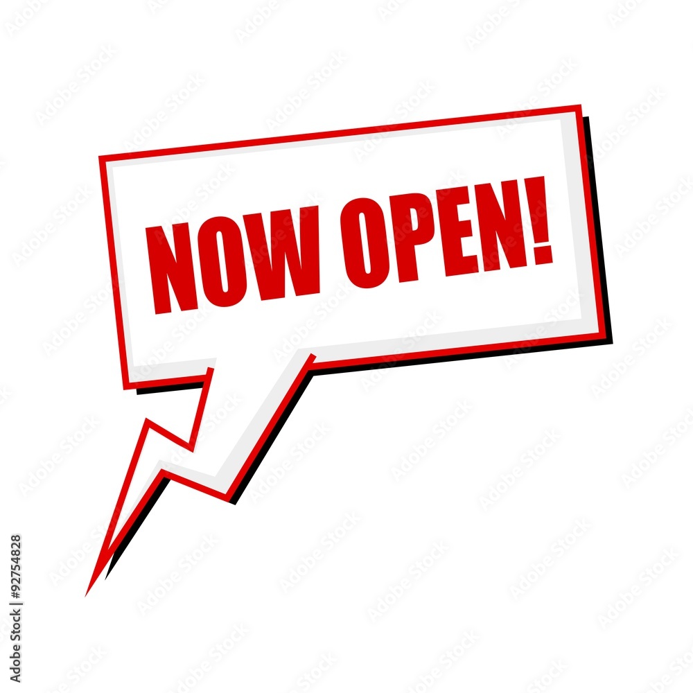 now open red stamp text on white Speech bubbles Stock Illustration ...