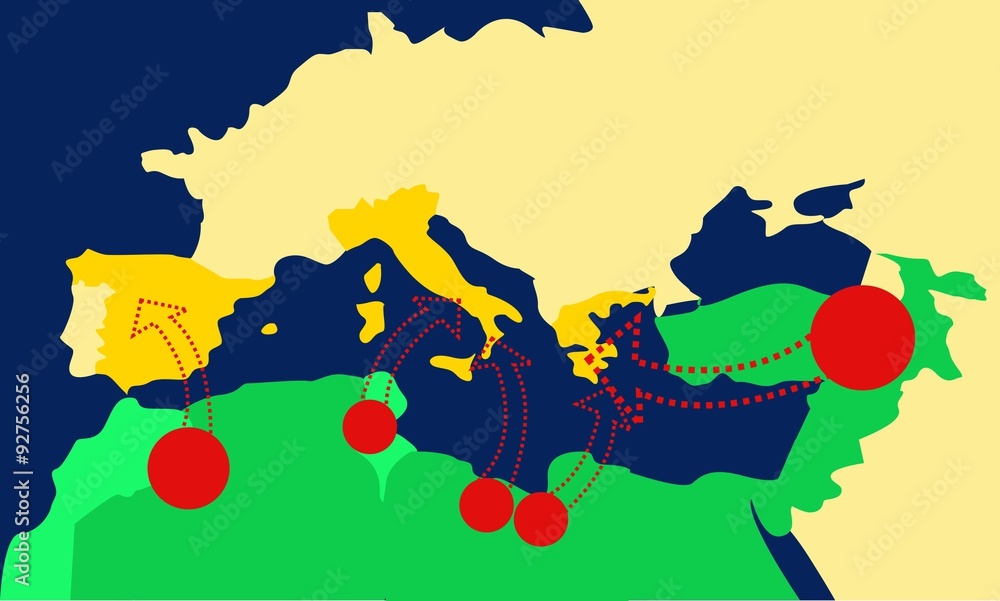 Vetor do Stock: Illustrative map of immigration to the EU | Adobe Stock