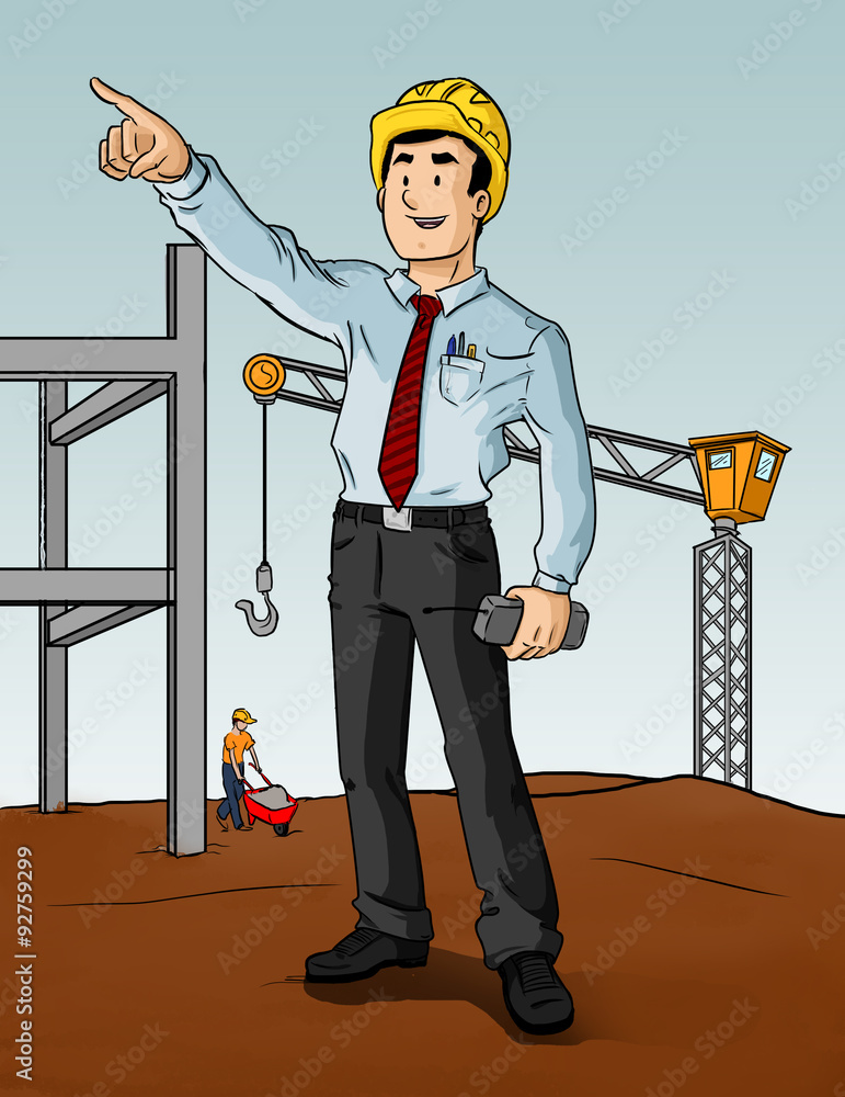 ilustración de contratista dirigiendo proyecto de construcción y ...