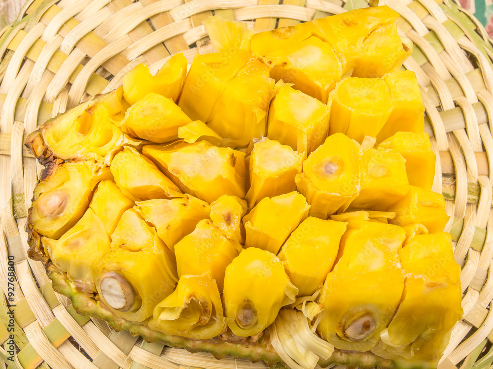 quartier de gousses de jaque, fruit tropical, île de la Réunion Stock ...