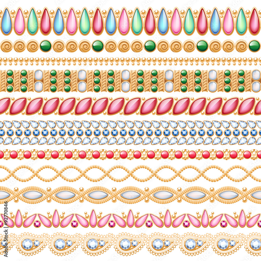 Colorful gemstones seamless horizontal borders set. Stock Vector ...