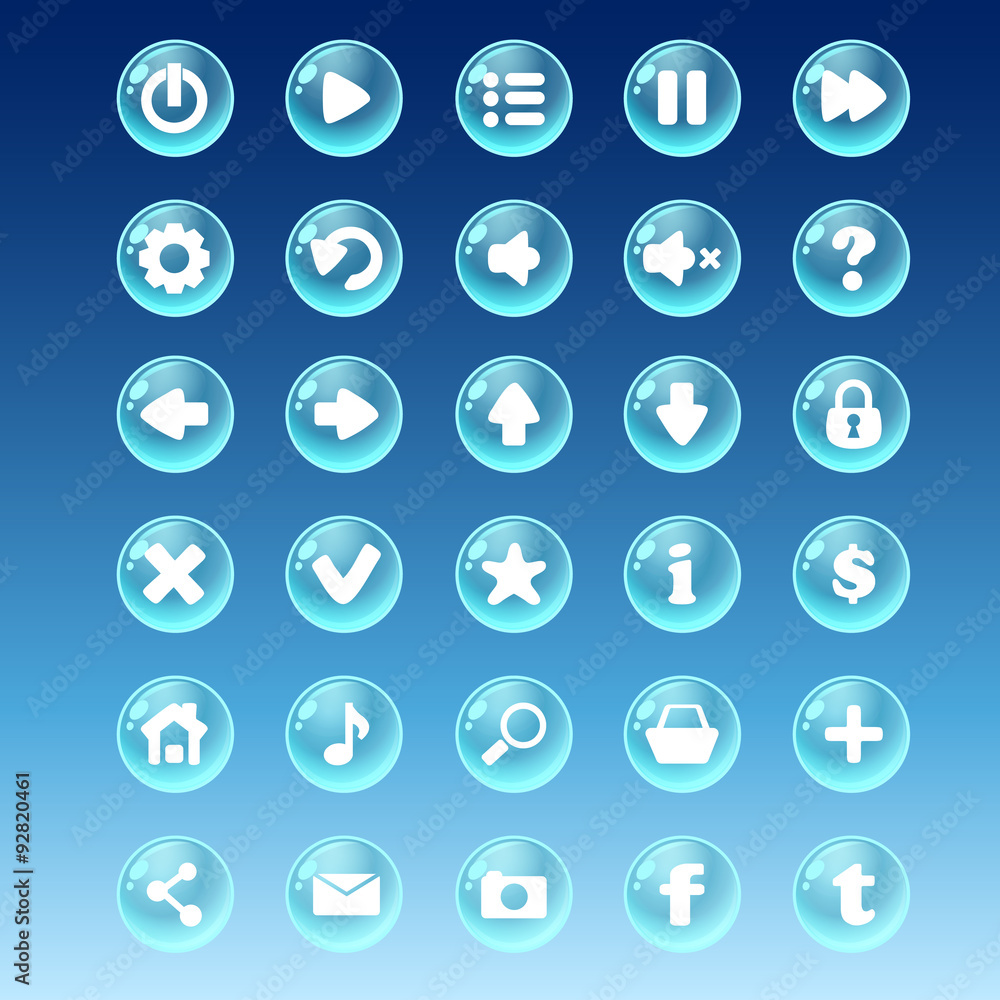 Big kit of buttons with different images for the user interface Stock ...