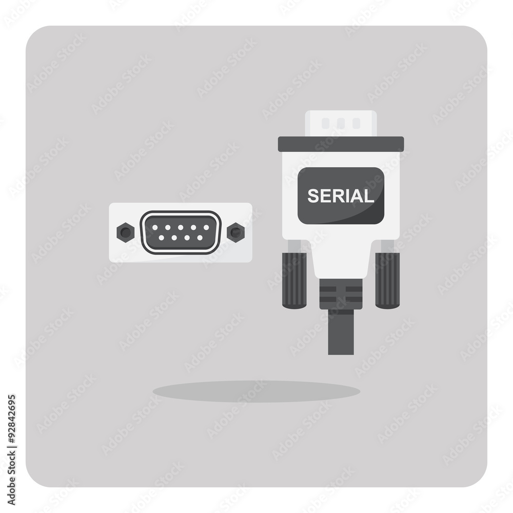 Vector of flat icon, serial connector for computer on isolated ...