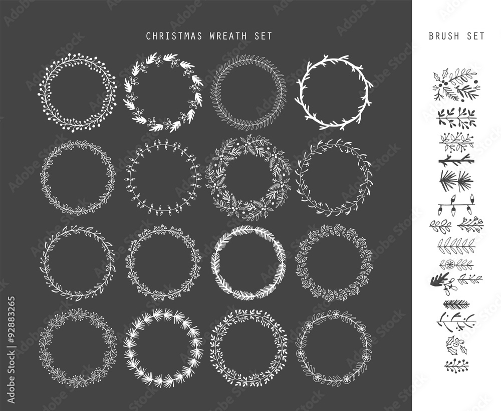 Christmas hand drawing sketch wreath set for design. Vector illu Stock ...