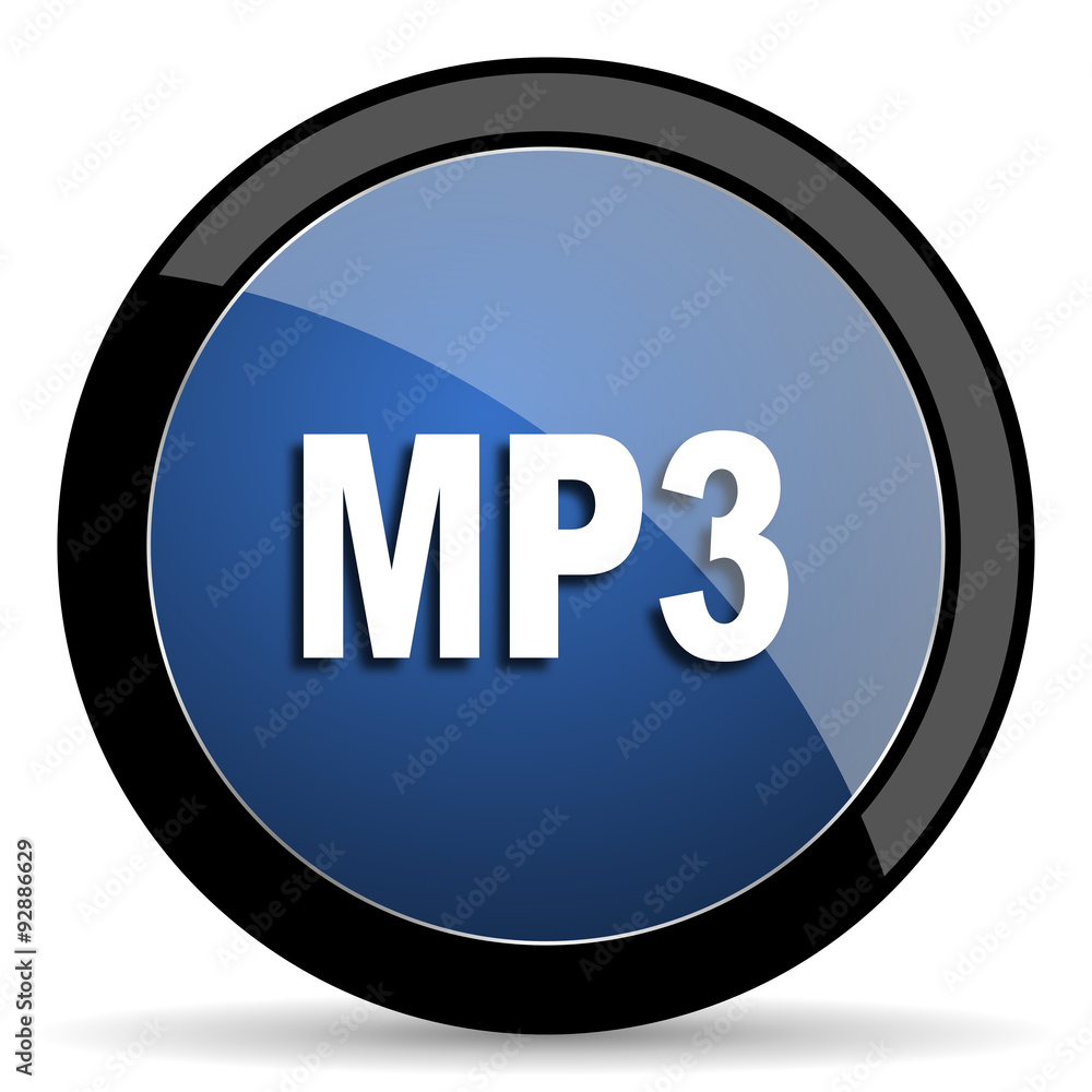 mp3 blue circle glossy web icon on white background, round button for ...