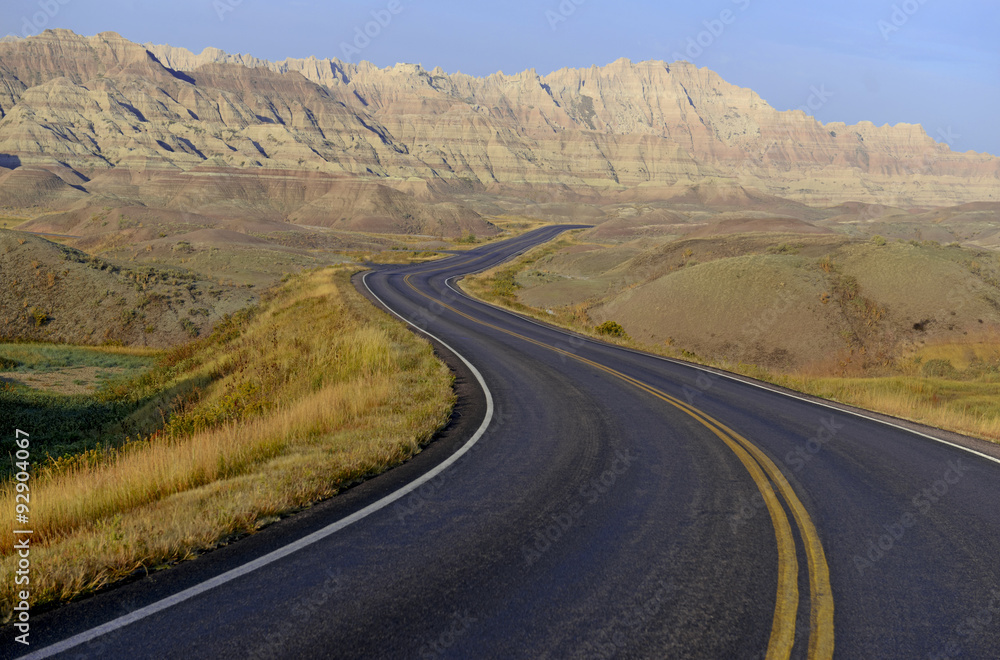 Badlands landscape, formed by deposition and erosion by wind and water ...