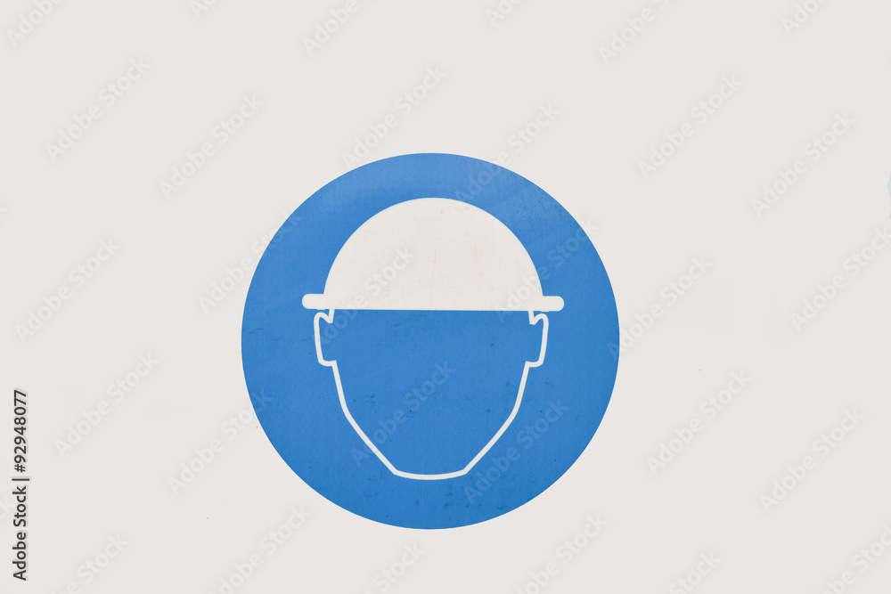 Construction sign of an isolated face male worker wearing a helm Stock ...