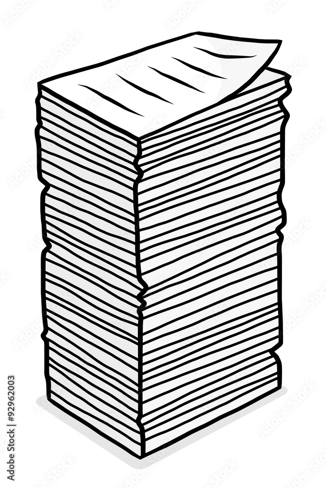 stack of paper / cartoon vector and illustration, grayscale, hand drawn ...