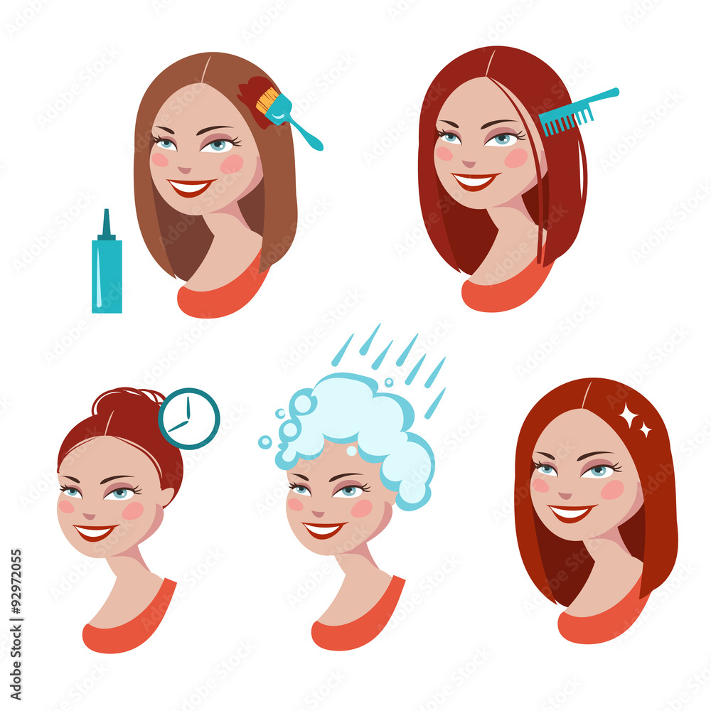 Hair dyeing process. Cartoon vector illustration Stock Vector | Adobe Stock