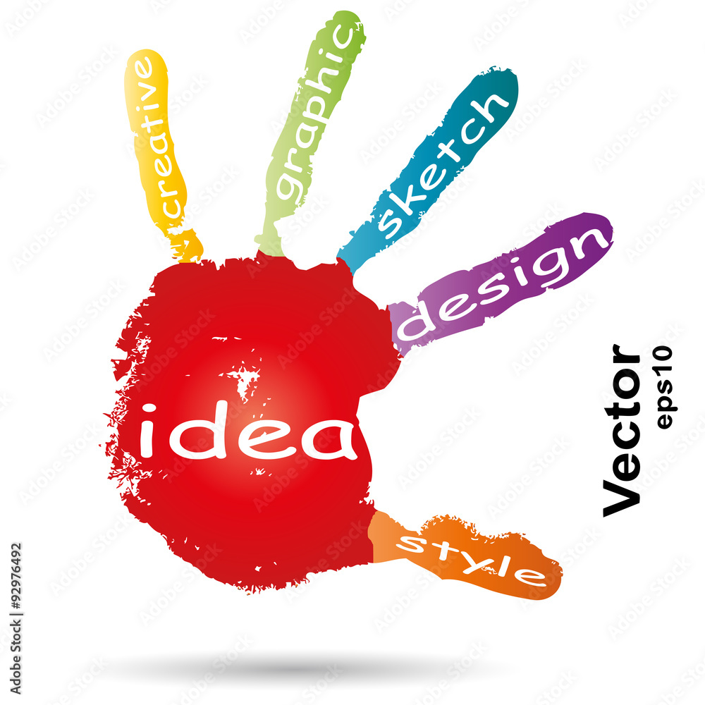 Vector conceptual children painted hand print word cloud vector de ...