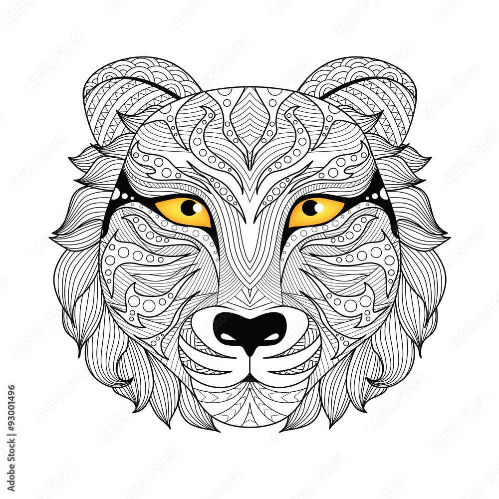 Detail zentangle tiger for coloring page,tattoo, shirt design,logo ...