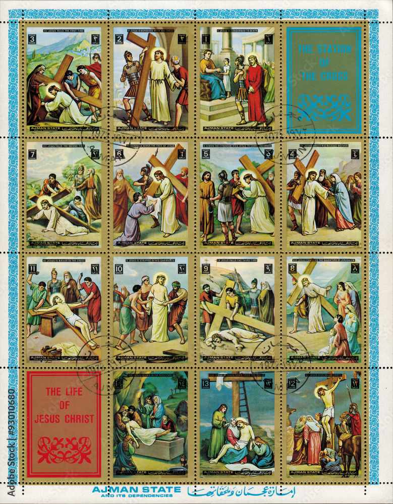 Ajman - CIRCA 1972: mail stamp printed in Ajman the court, carrying the ...