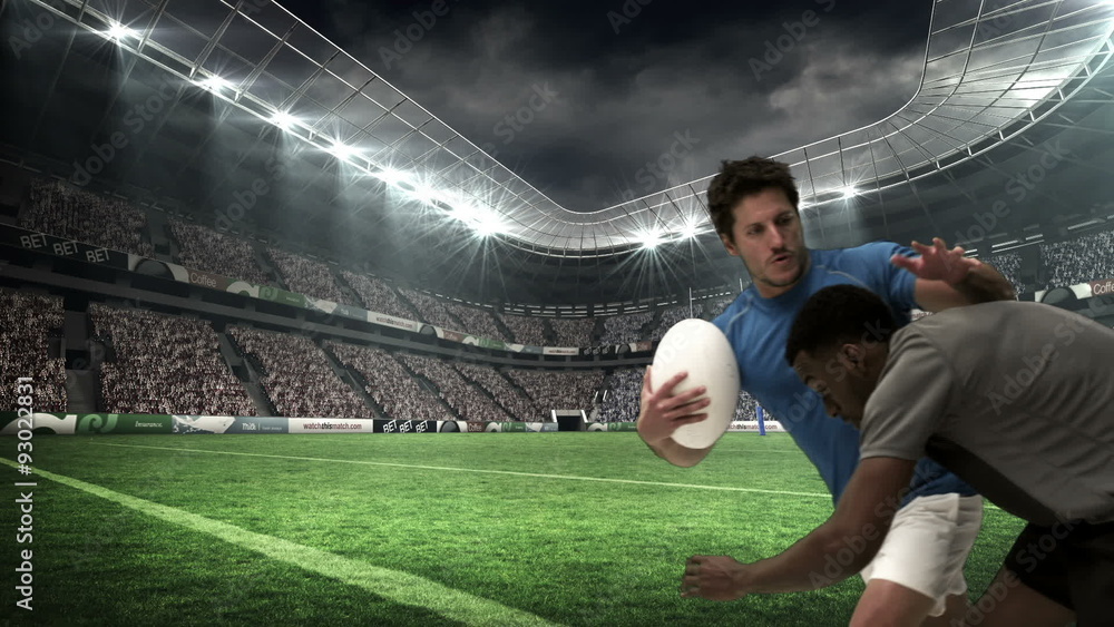 Serious rugby players tackling for ball Stock Video | Adobe Stock
