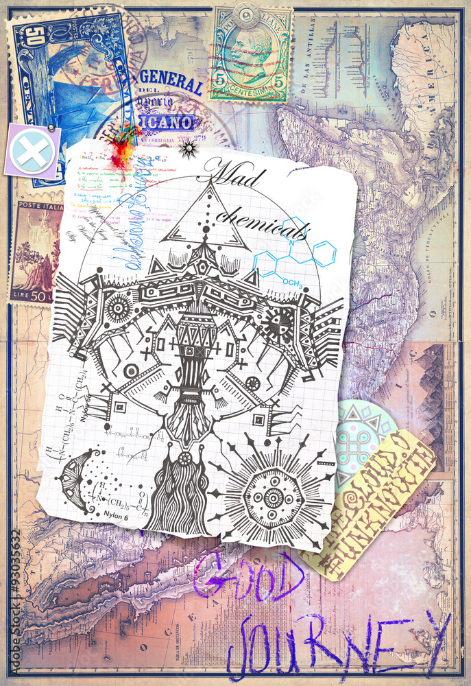 Old map with stamp's and mysterious script Stock Illustration | Adobe Stock