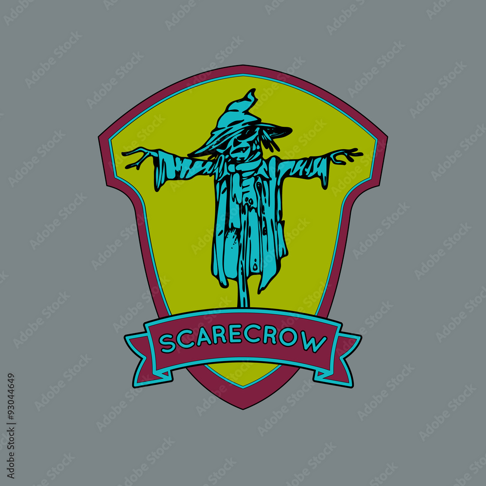 Halloween Scarecrow. Vector illustration of color isolated shield with ...