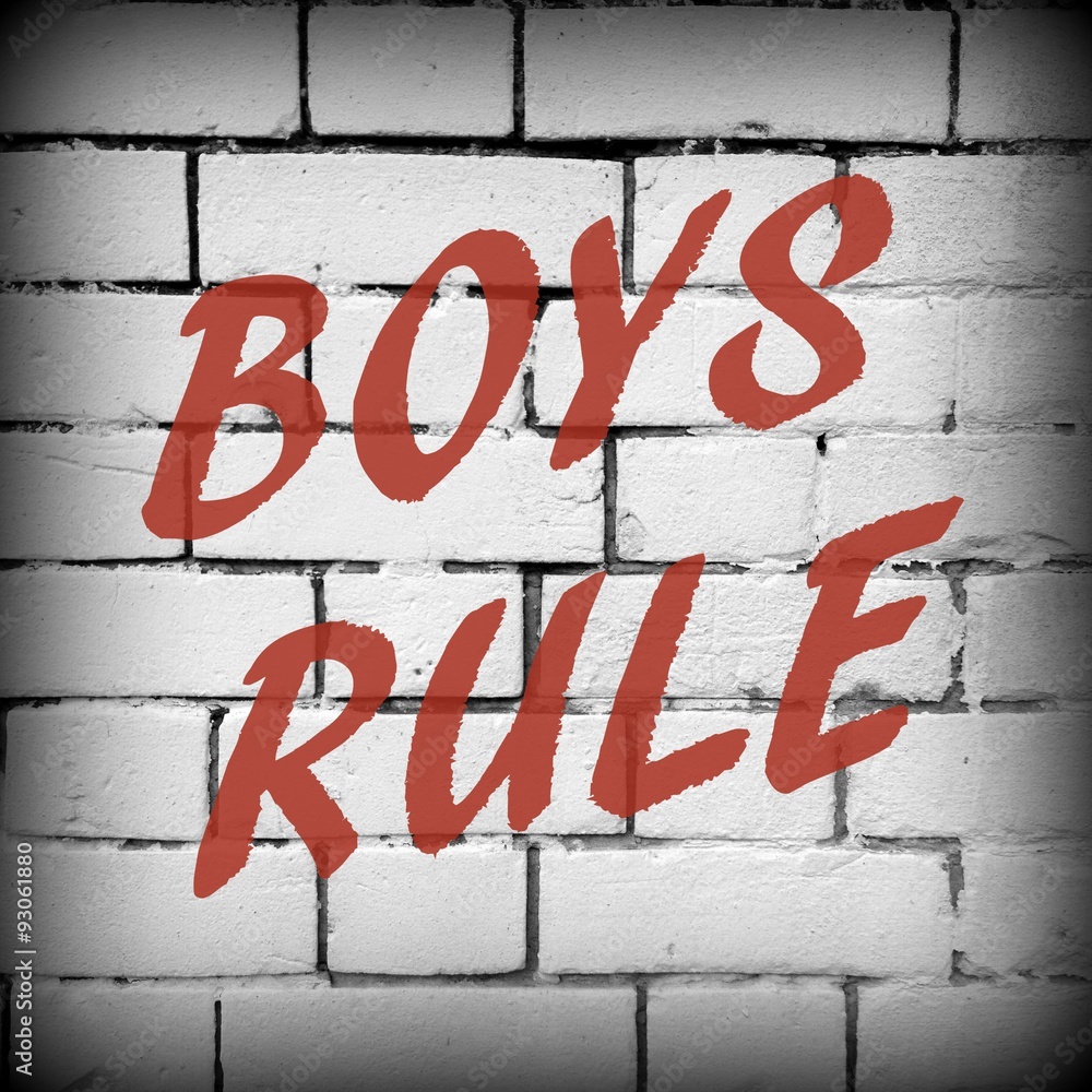 The words Boys Rule in red text on a brick wall background processed in ...