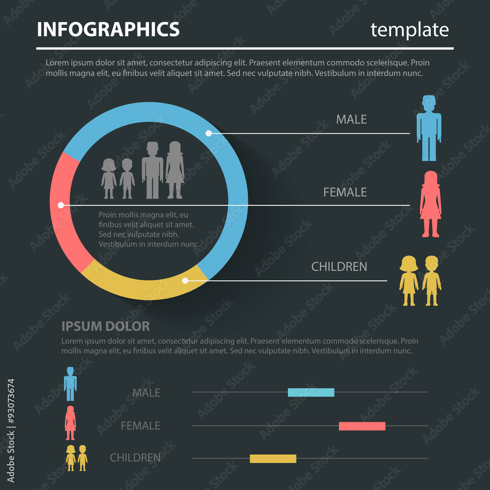 Gender family social flat vector infographics: male female children ...