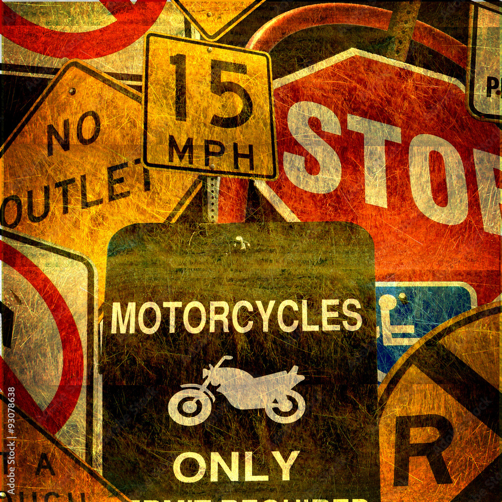 aged and worn vintage photo of a collection of road signs Stock ...