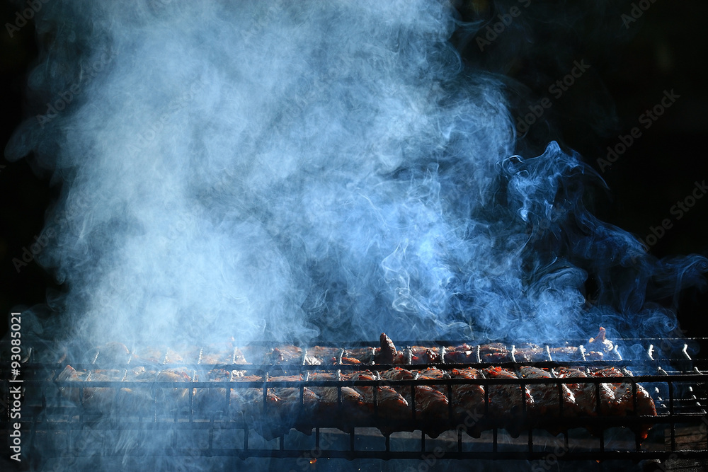 grilled meat smoke smoked barbecue Stock Photo | Adobe Stock