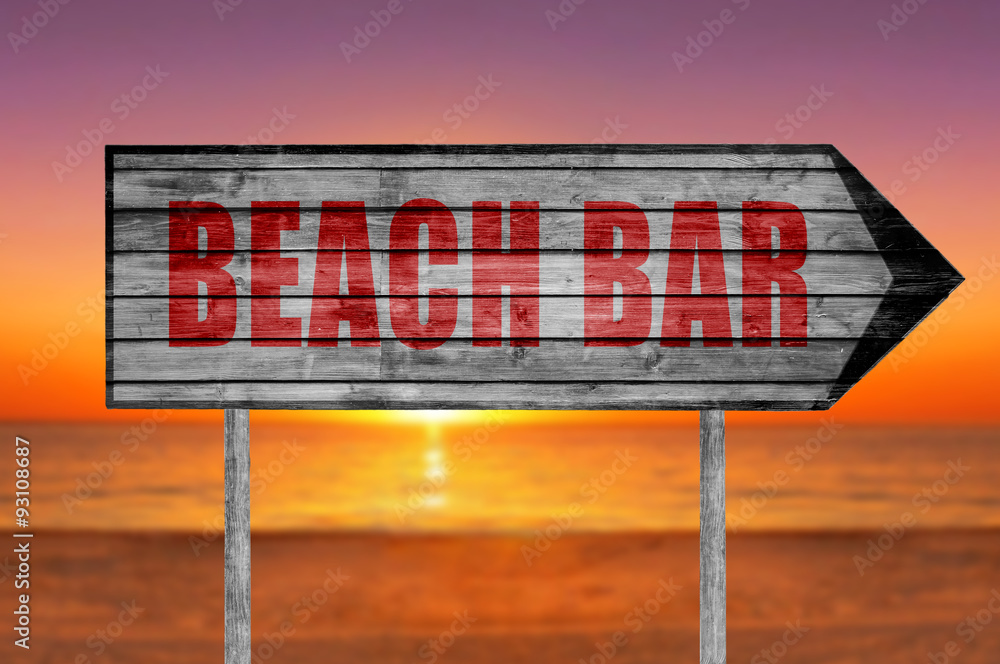 Red Beach Bar wooden sign with on a beach background Stock-Foto | Adobe ...