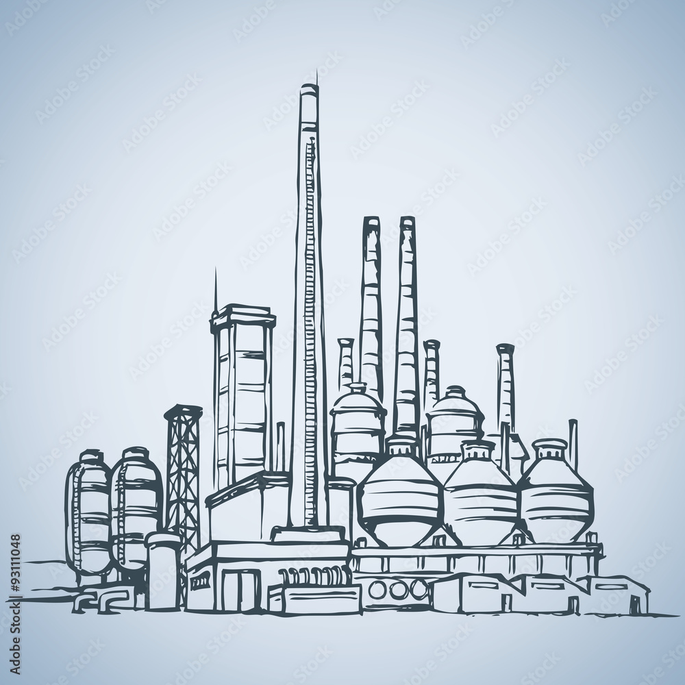 Large factory. Vector drawing Stock Vector | Adobe Stock