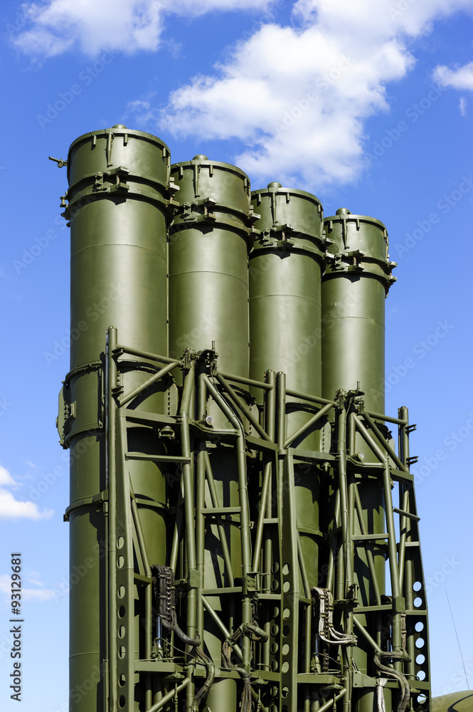 Antiaircraft missile complex, ballistic launcher with big four rockets ...