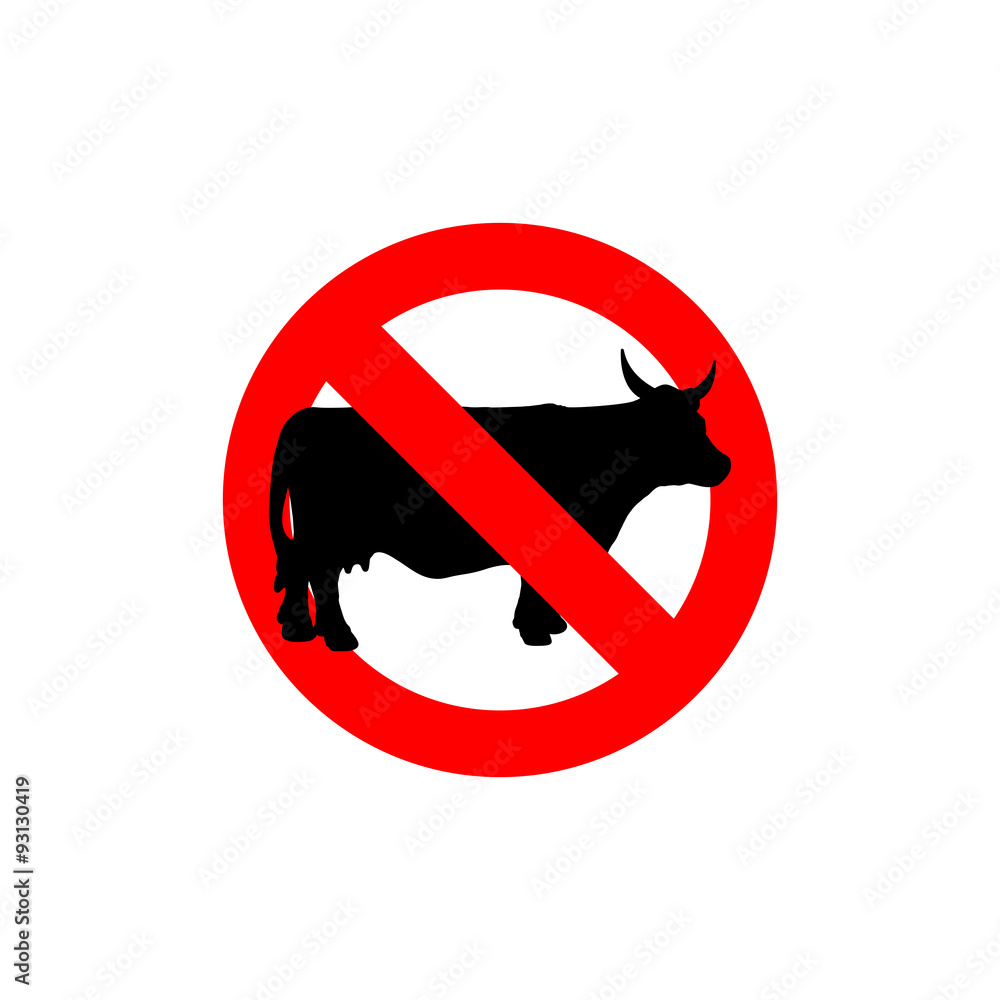 Stop cow. Prohibited cattle. Frozen farm animal. Red forbidden s Stock ...