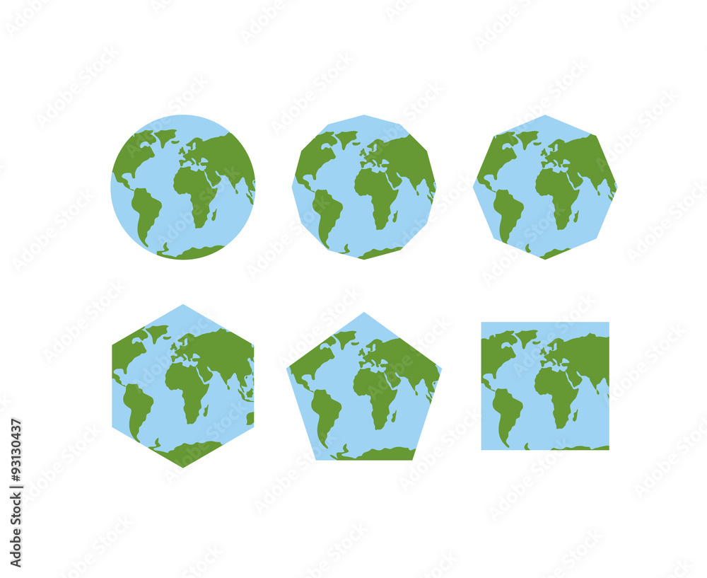 Set of geometric shapes of world atlases. Map of planet earth . Stock ...