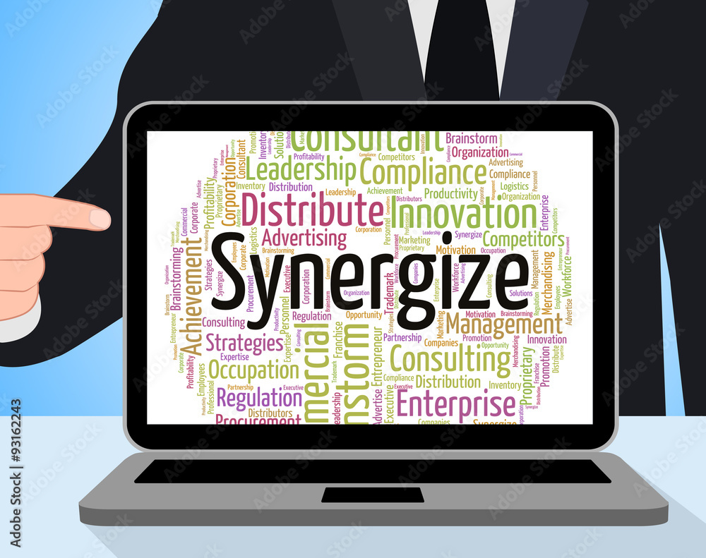 Synergize Word Represents Work Together And Cooperation Stock ...