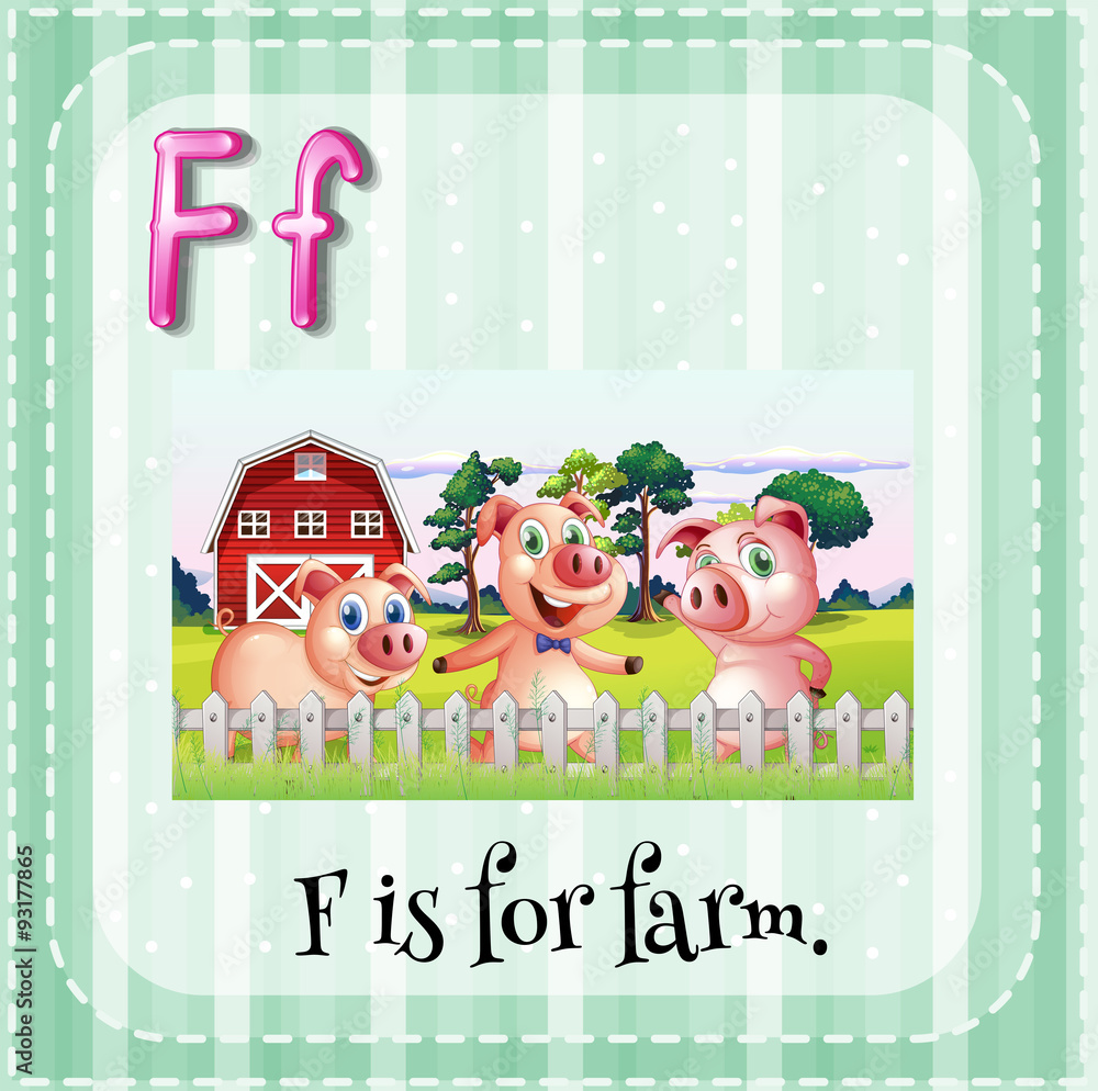 Flashcard alphbet F is for farm Stock Vector | Adobe Stock