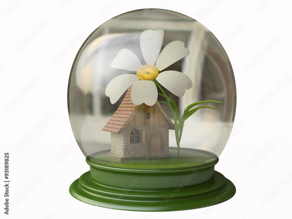 Magical Cottage and a Summer Flower in a Snow Globe Stock Illustration ...