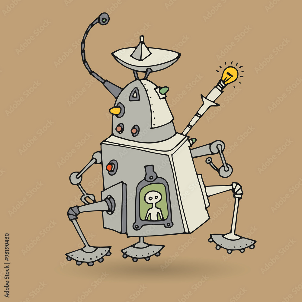 Cute robot doodle drawing Stock Vector | Adobe Stock