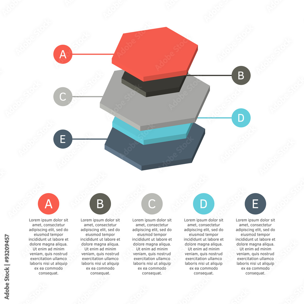 3d colorful isometric chart made of differently sized hexagonal ...