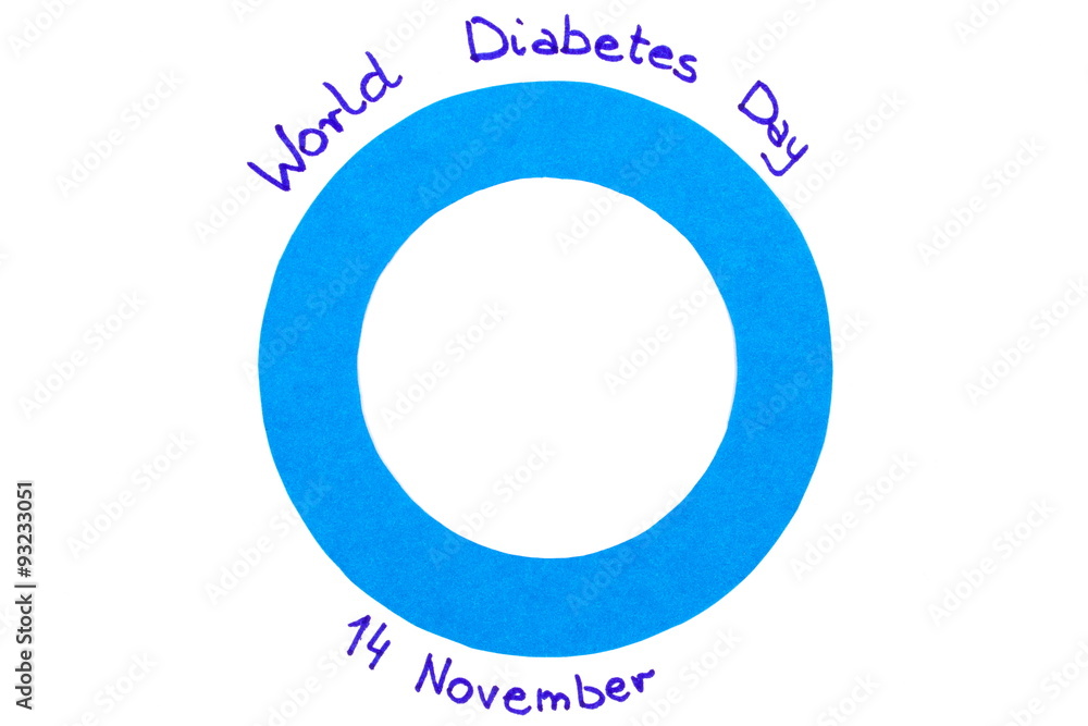 Blue circle of paper on white background, symbol of world diabetes day ...