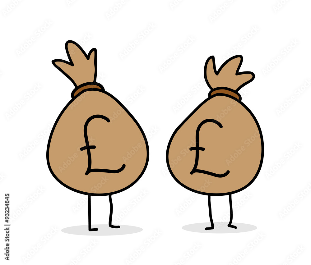 Money Bags (Pound Sterling), a hand drawn vector illustration of pound ...