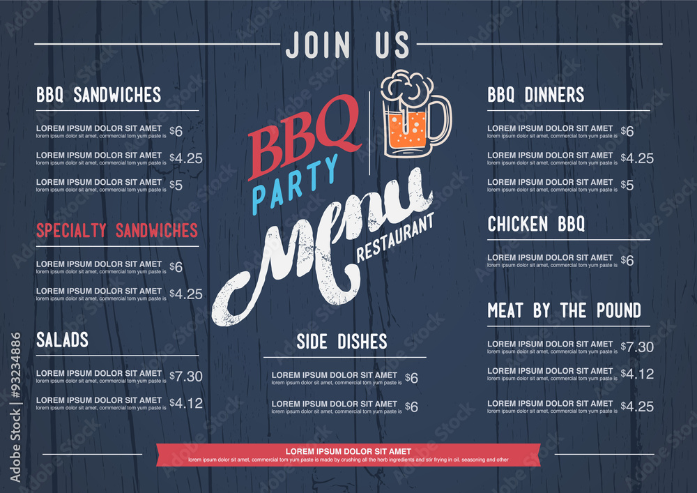 BBQ menu restaurant template and wood texture background.. Stock Vector ...