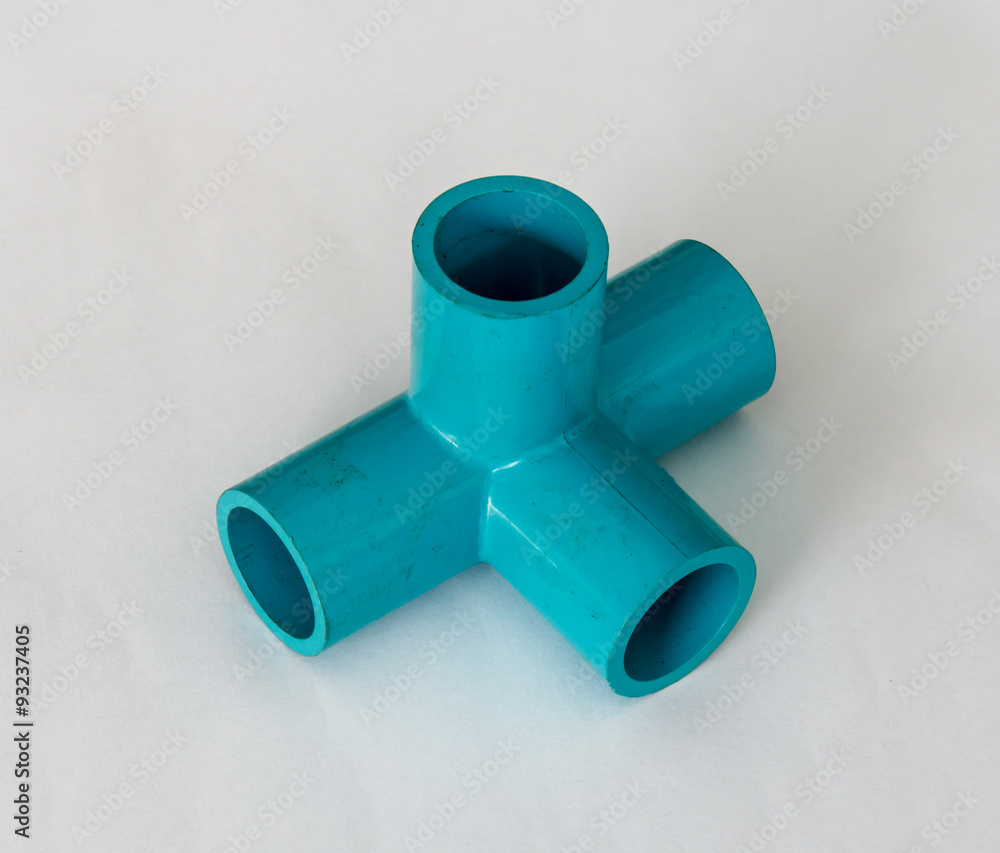 blue pvc pipe connection isolated on white Stock Photo | Adobe Stock