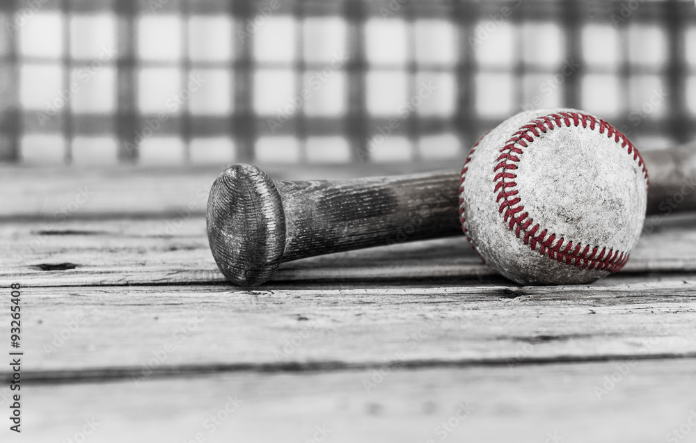 horizontal image of black and white with selective color of a baseball ...
