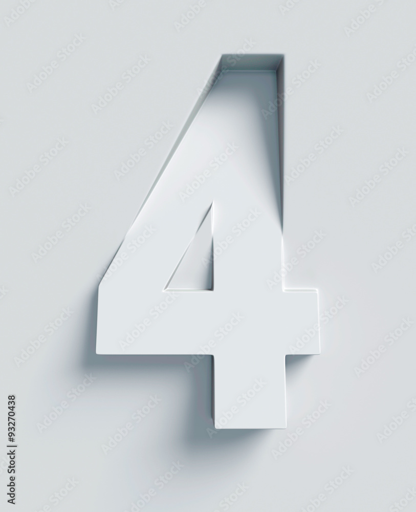 Number 4 slanted 3d font engraved and extruded from the surface Stock ...