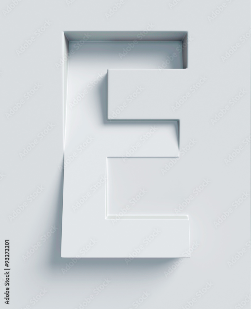Letter E slanted 3d font engraved and extruded from the surface Stock ...
