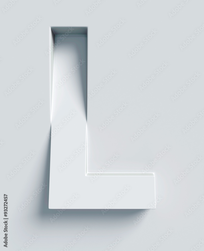 Letter L slanted 3d font engraved and extruded from the surface Stock ...