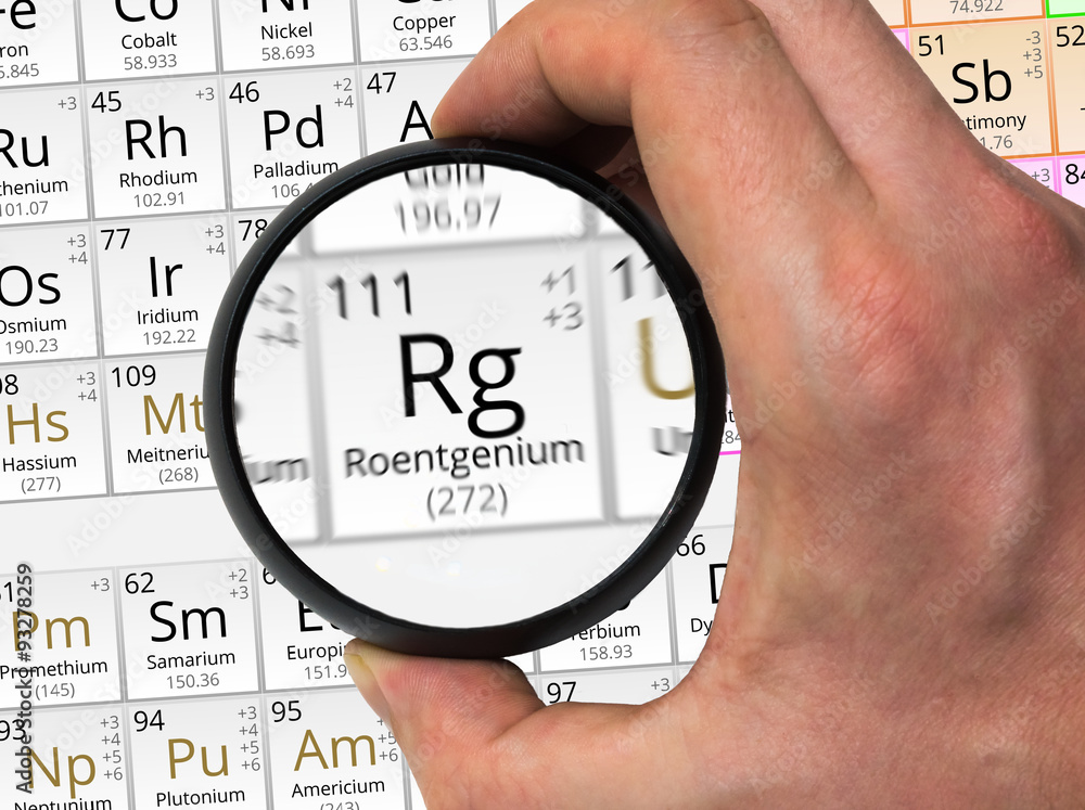 Foto de Roentgenium symbol - Rg. Element of the periodic table zoomed ...