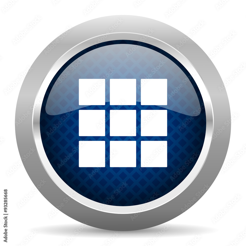 thumbnails grid blue circle glossy web icon on white background, round ...