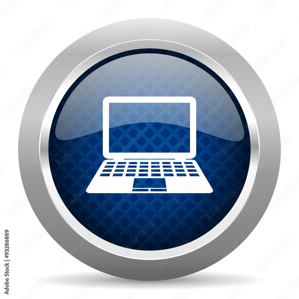 computer blue circle glossy web icon on white background, round button ...