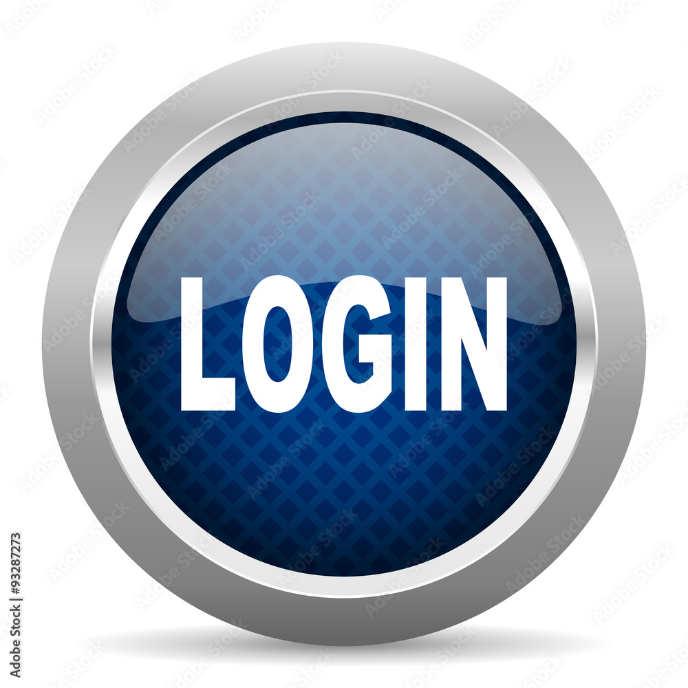 login blue circle glossy web icon on white background, round button for ...