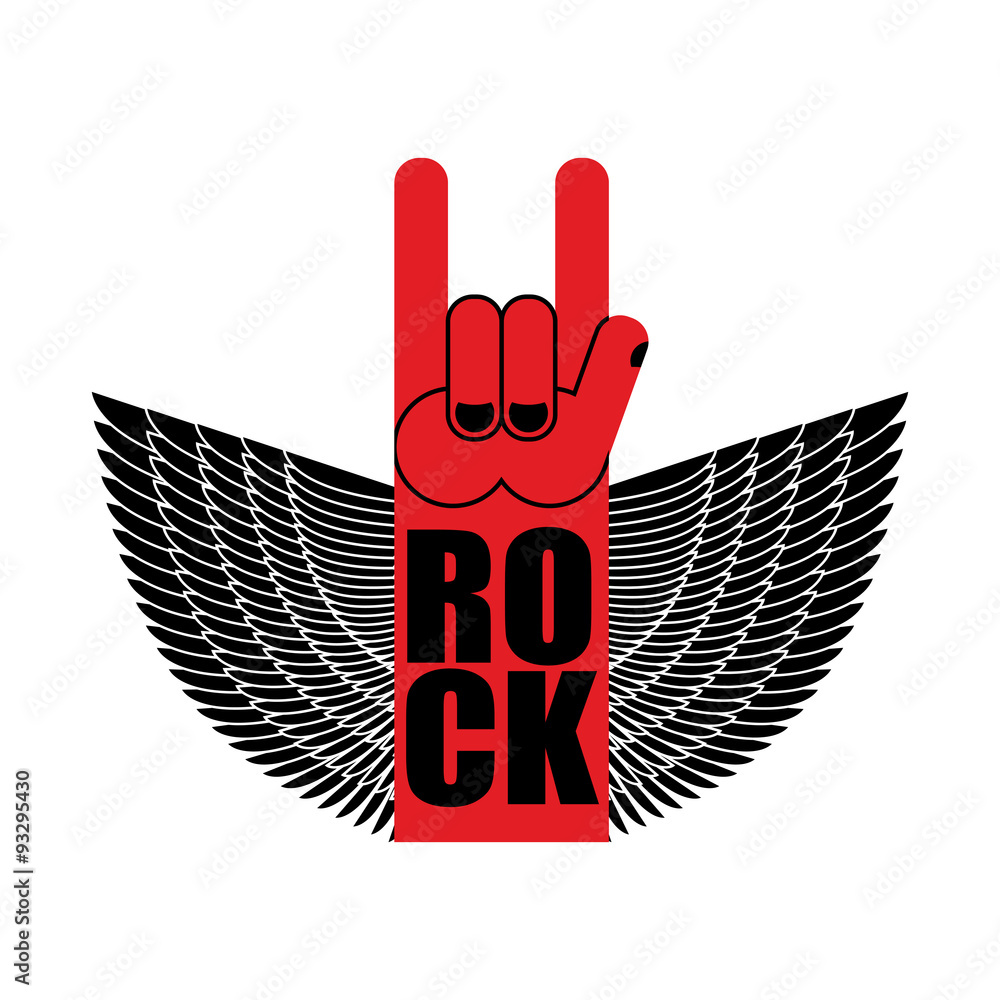 Rock hand sign with wings. Logo for rock band. Symbol rock music Stock ...