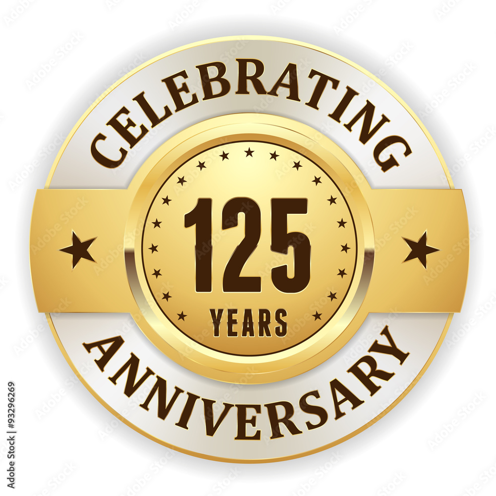 Gold celebrating 125 years, anniversary badge with white border Stock ...
