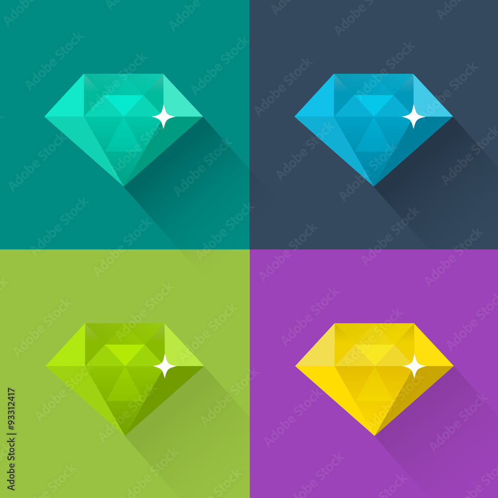 Diamond vector illustration set in flat design. Colored icons. Stock ...