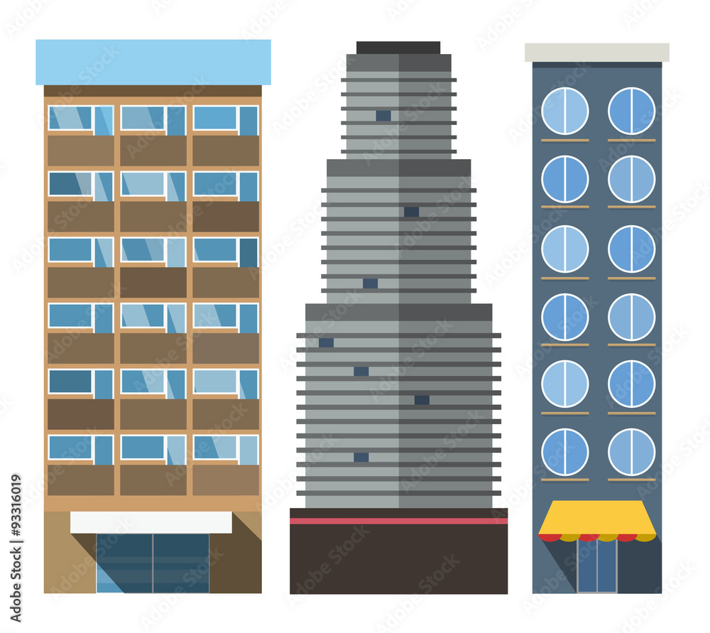 Vector buildings set skyscrapers, small house isolated on white Stock ...