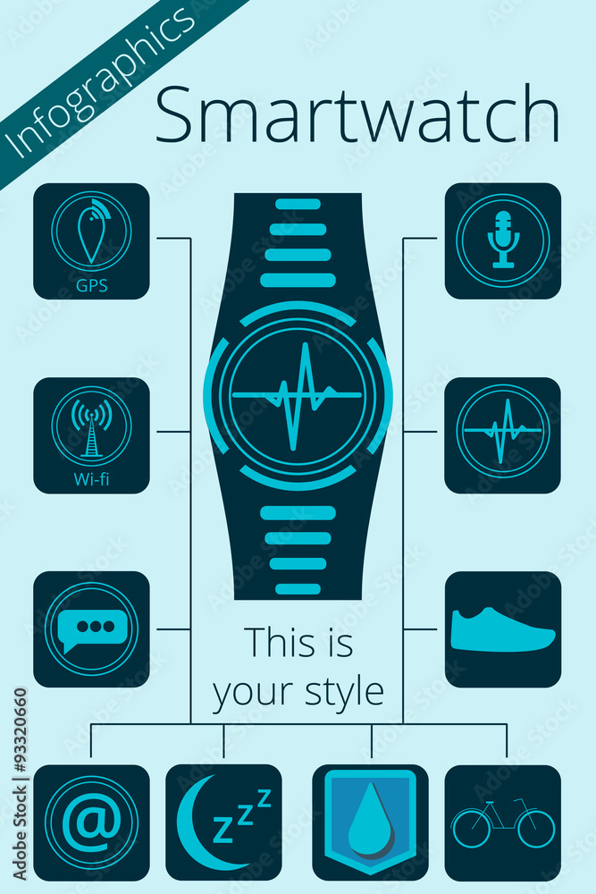 Smartwatch. Fitness tracker. Activity tracker. Vector promotion ...